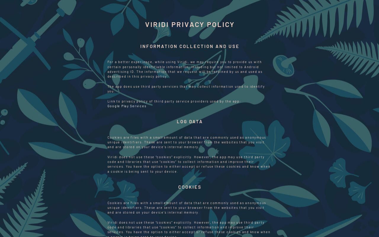 Viridi privacy policy